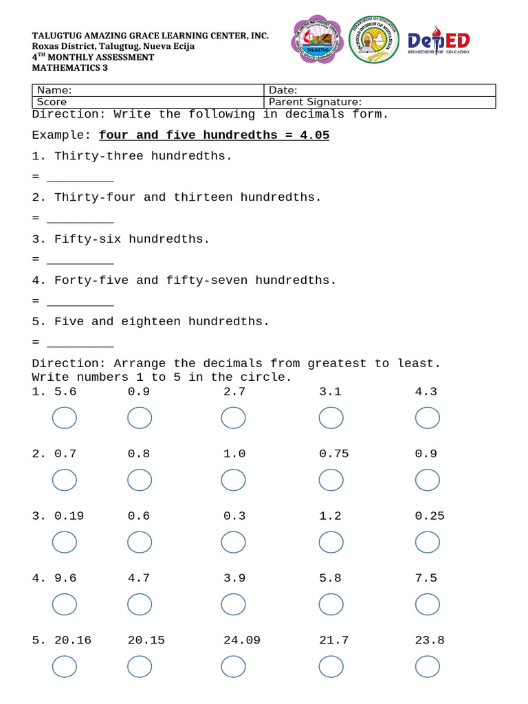 Math Assessment for Grade 3 Students | PDF