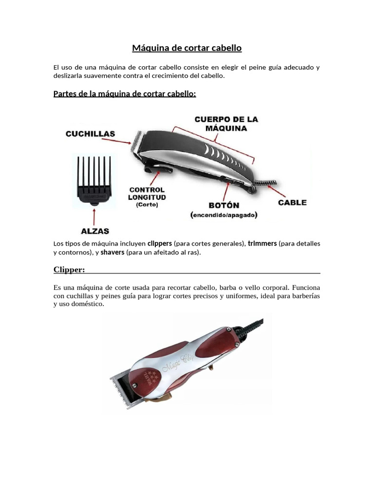 Partes y uso de máquinas de cortar cabello | PDF | Afeitado | Barba