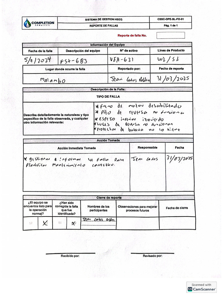 Reporte de Falla FST-683 | PDF