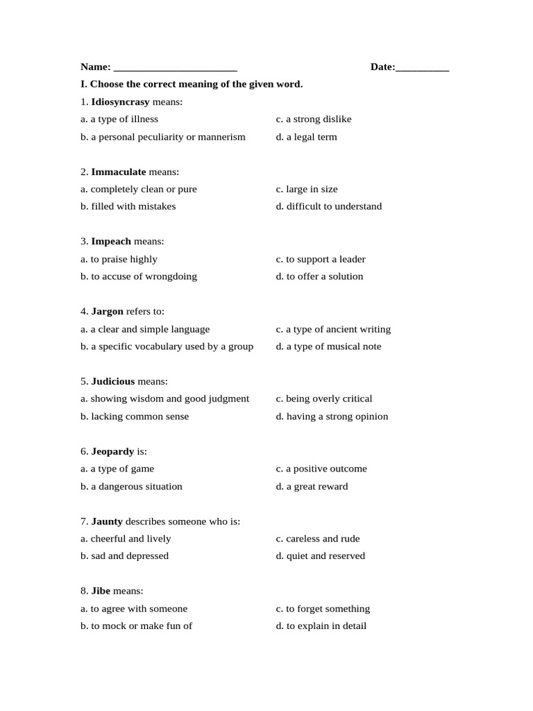 Vocab Test Special Course | PDF