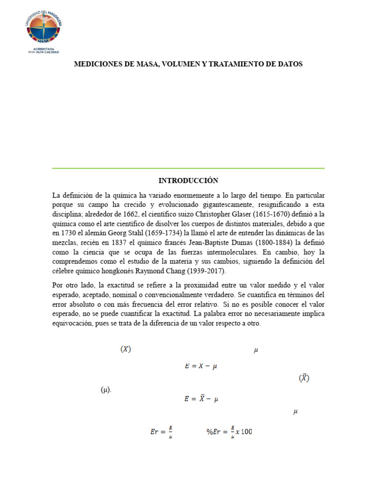 Mediciones de Masa Volumen y Tratamiento de Datos | PDF | Medición ...