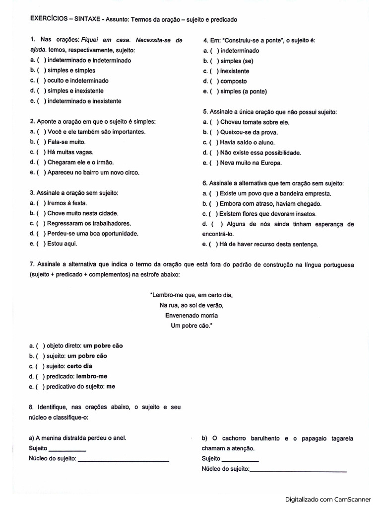 Análise Sintática Suj Pred | PDF