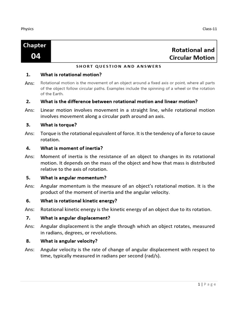 Ch-04: Rotational and Circular Motion - Short Question Answers - PDF | PDF | Rotation Around A ...