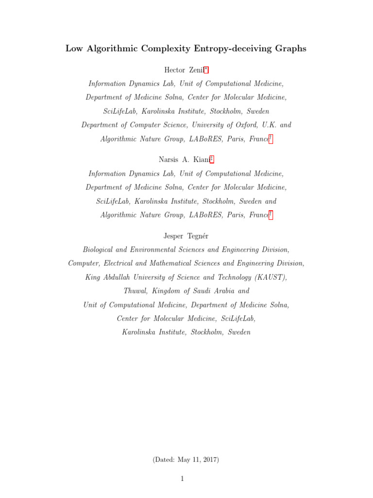 Low Algorithmic Complexity Entropy-Deceiving Graphs (2017) | PDF | Vertex (Graph Theory) | Entropy