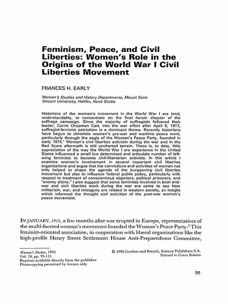 Feminism, Peace and Civil Liberties Women's Role in The Origins of ...