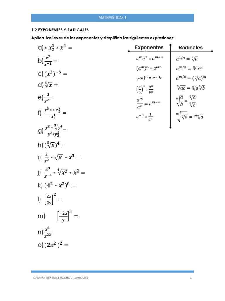 Exponentes y Radicales | PDF