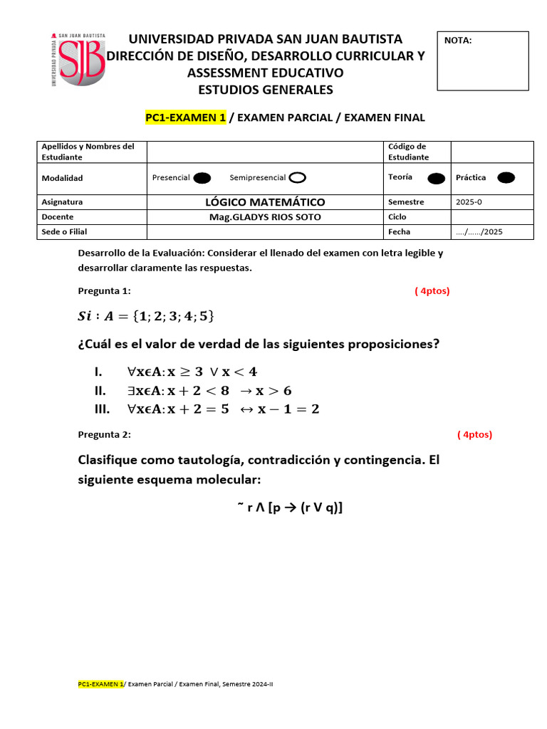 Practica Calificada 1 | PDF | Proposición | Lógica matemática
