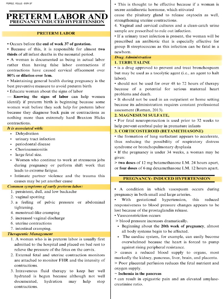 Preterm Labor & PIH Transes (Pt.2) | PDF