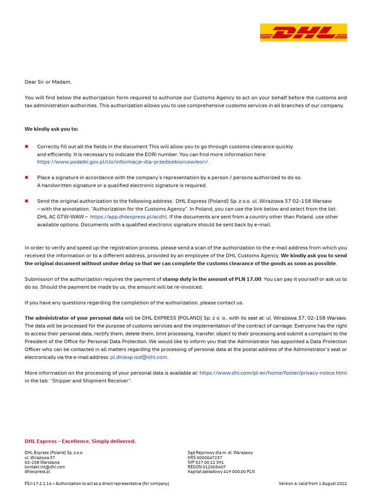 Dhl Express Poa Business Indirect Pl En | PDF | Customs