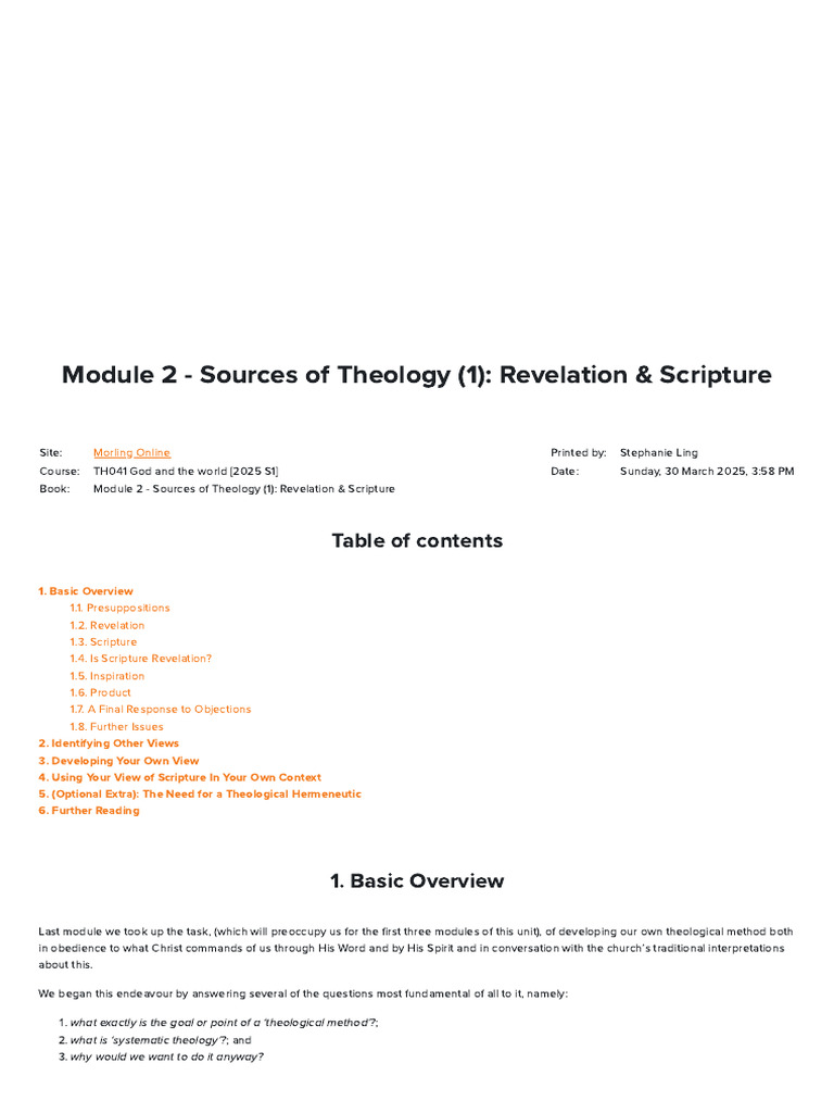 Module 2 - Sources of Theology (1) - Revelation & Scripture - Morling ...