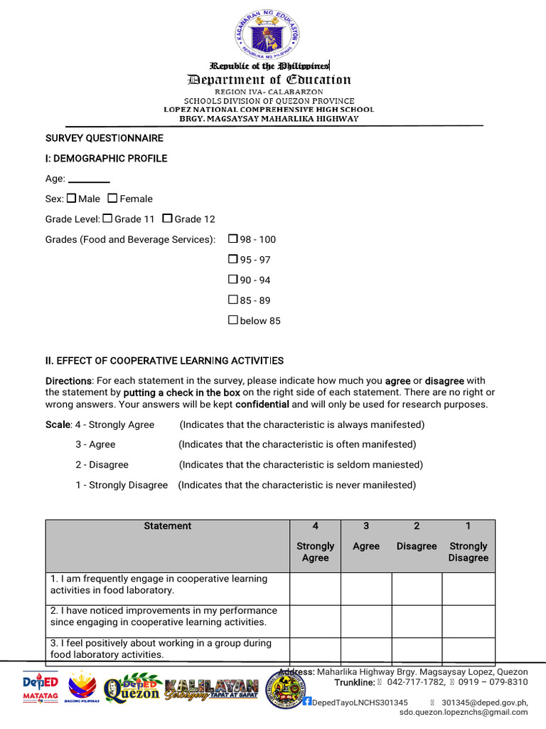 new survey questionnaire g4 | PDF | Learning | Liberal Arts Education