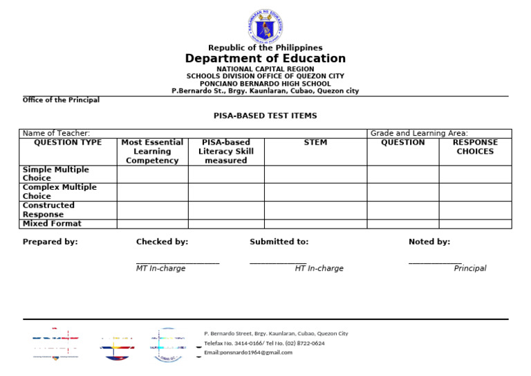PISA Based TEST Items Template | PDF