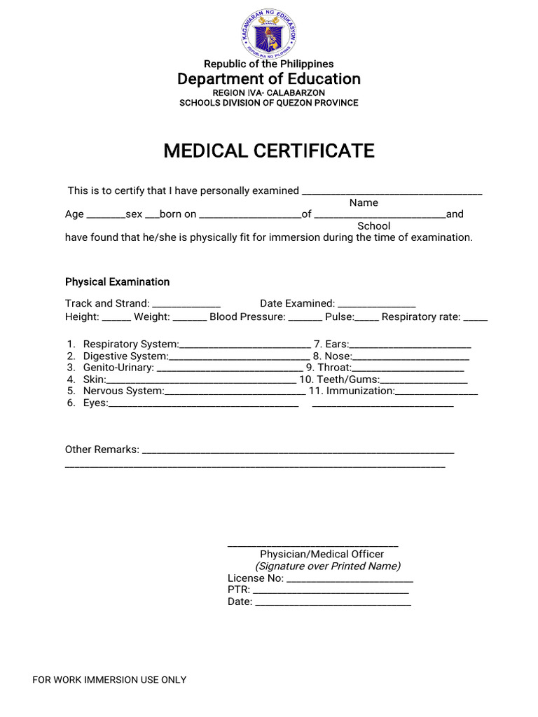 Medical Form For Immersion | PDF