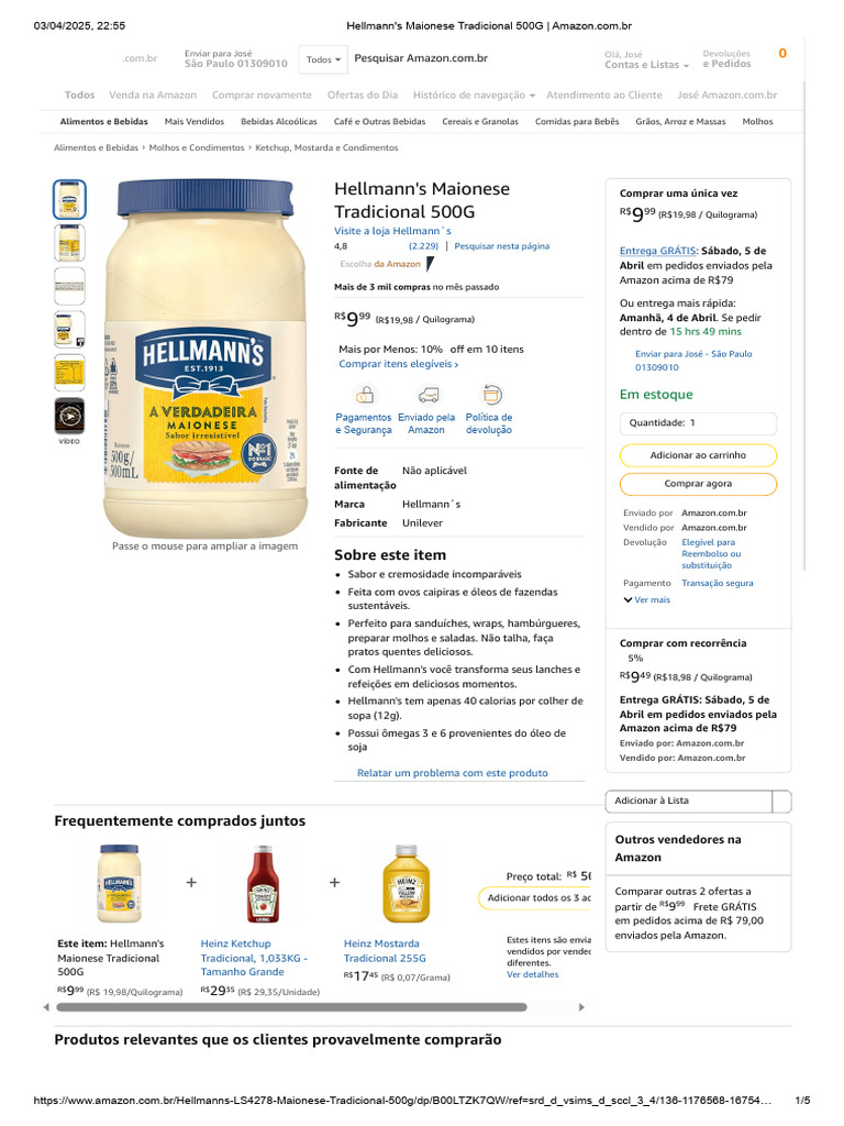 Hellmann's Maionese Tradicional 500G | PDF | Maionese | Alimentos