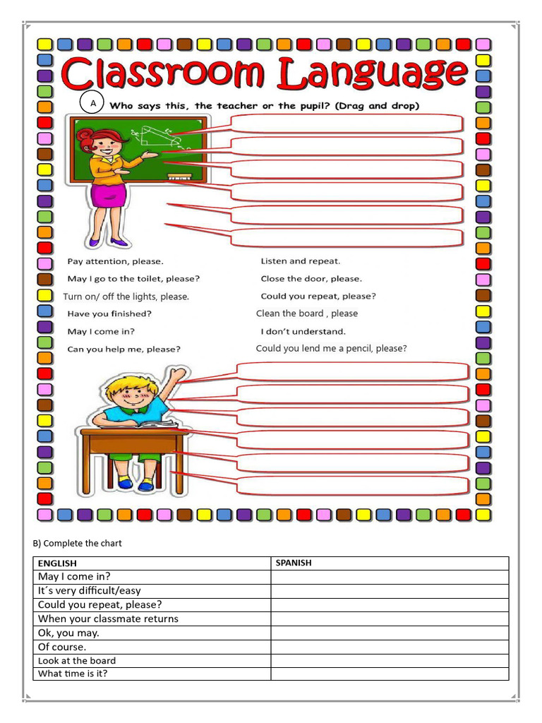 CLASSROOM LANGUAGE WORKSHEET | PDF