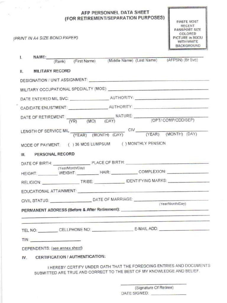 AFP Retirement Data Sheets0026 | PDF