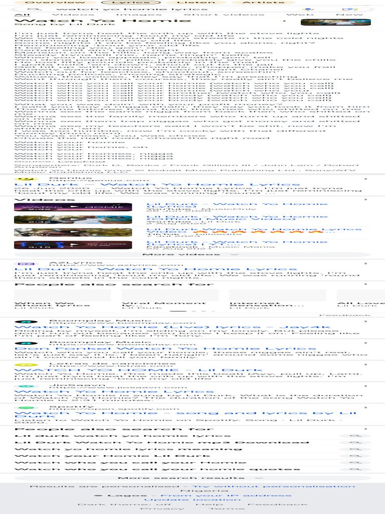 Watch Yo Homie Lyrics | PDF