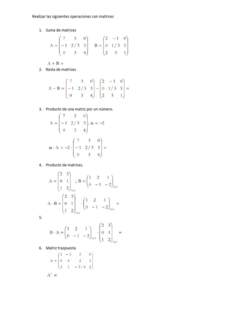 Operaciones Con Matrices | PDF