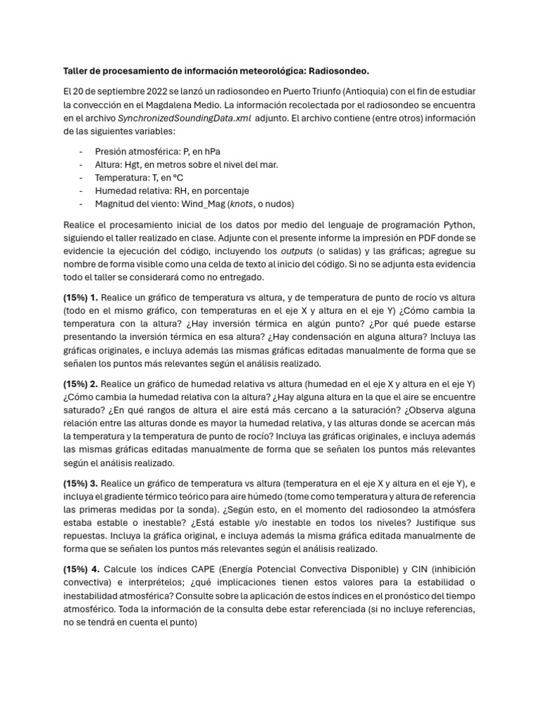 Taller Radiosondeo 202501 | PDF | Humedad | Temperatura