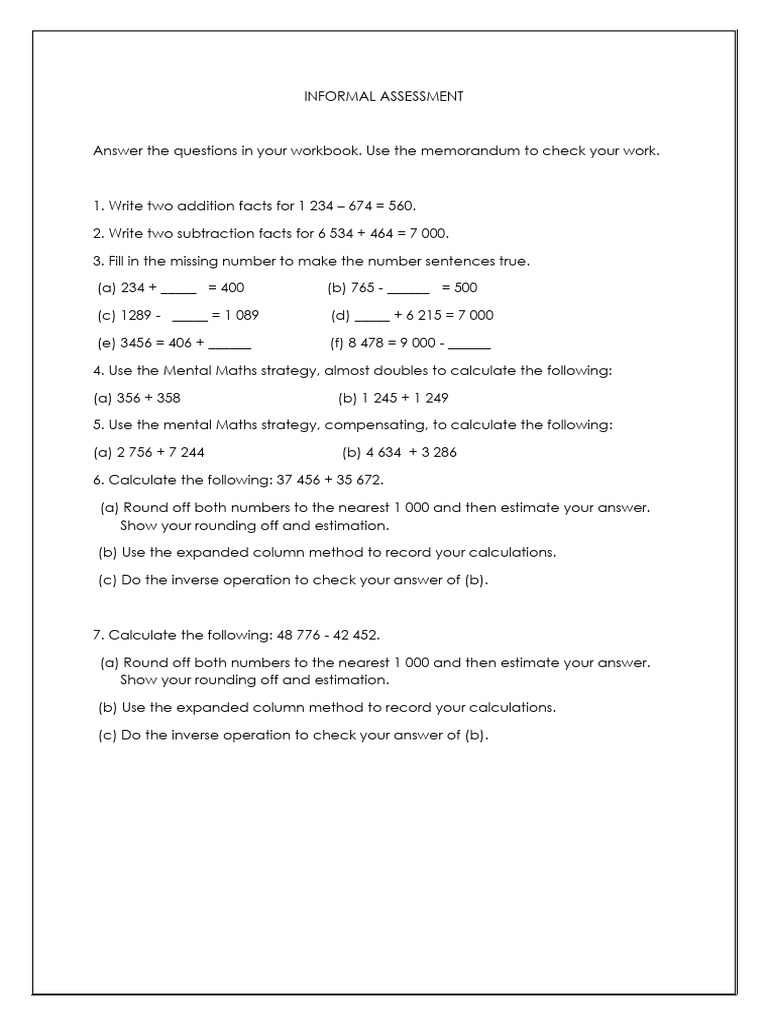 Grade 5 Mathematics Term 2 Week 7 Informal Assessment | PDF ...