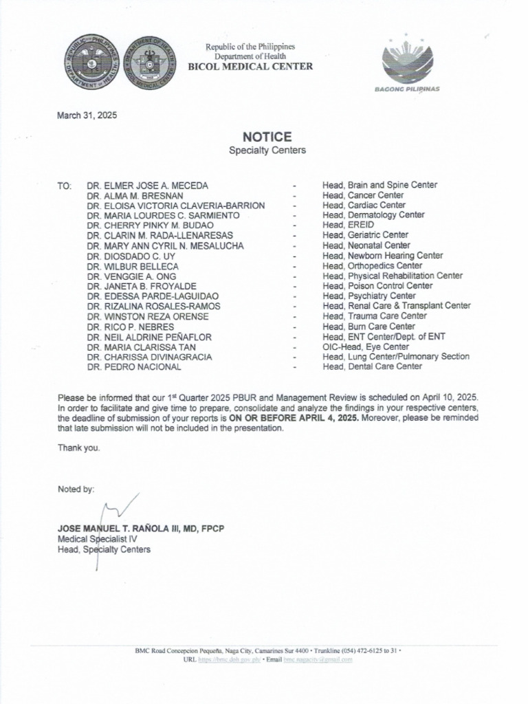 Notice - Submission of 1st QTR MR Report | PDF