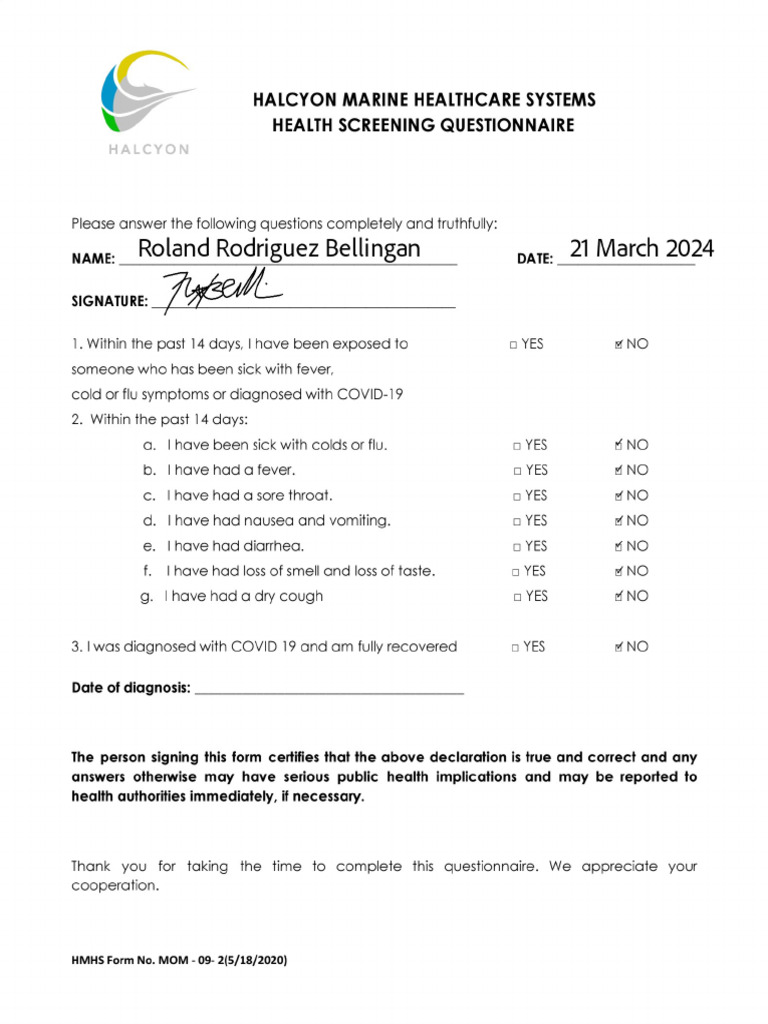 Halcyon Screening Form | PDF
