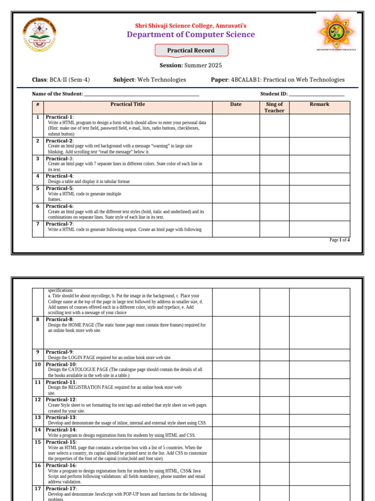 Check List For Practical Record Assessment (1) - RYC | PDF | World Wide Web | Internet & Web