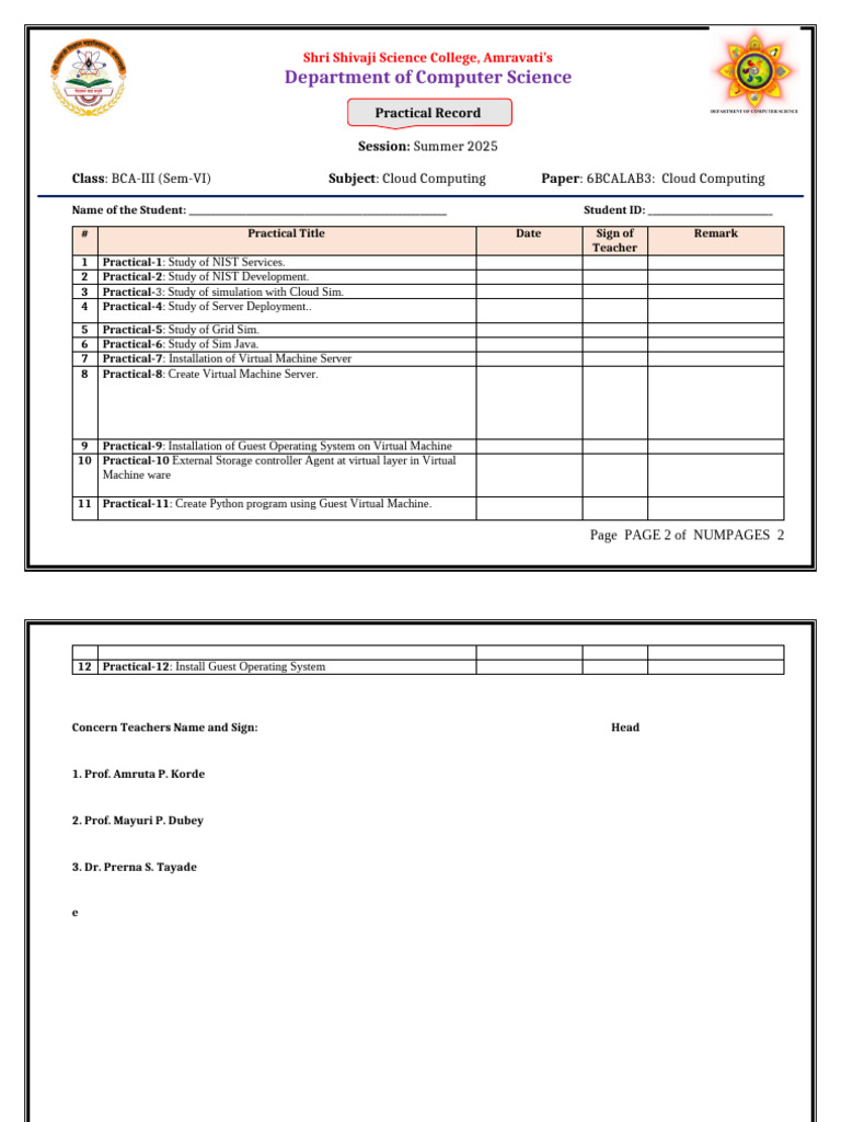 Cloud Computing Programs List For Practical Record Assessment (BCA-III) (SEM-VI) .Docx by APK | PDF
