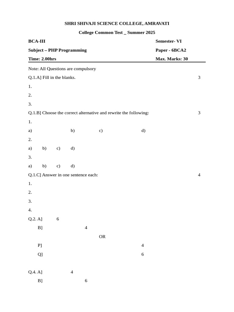 PHP Question Paper | PDF