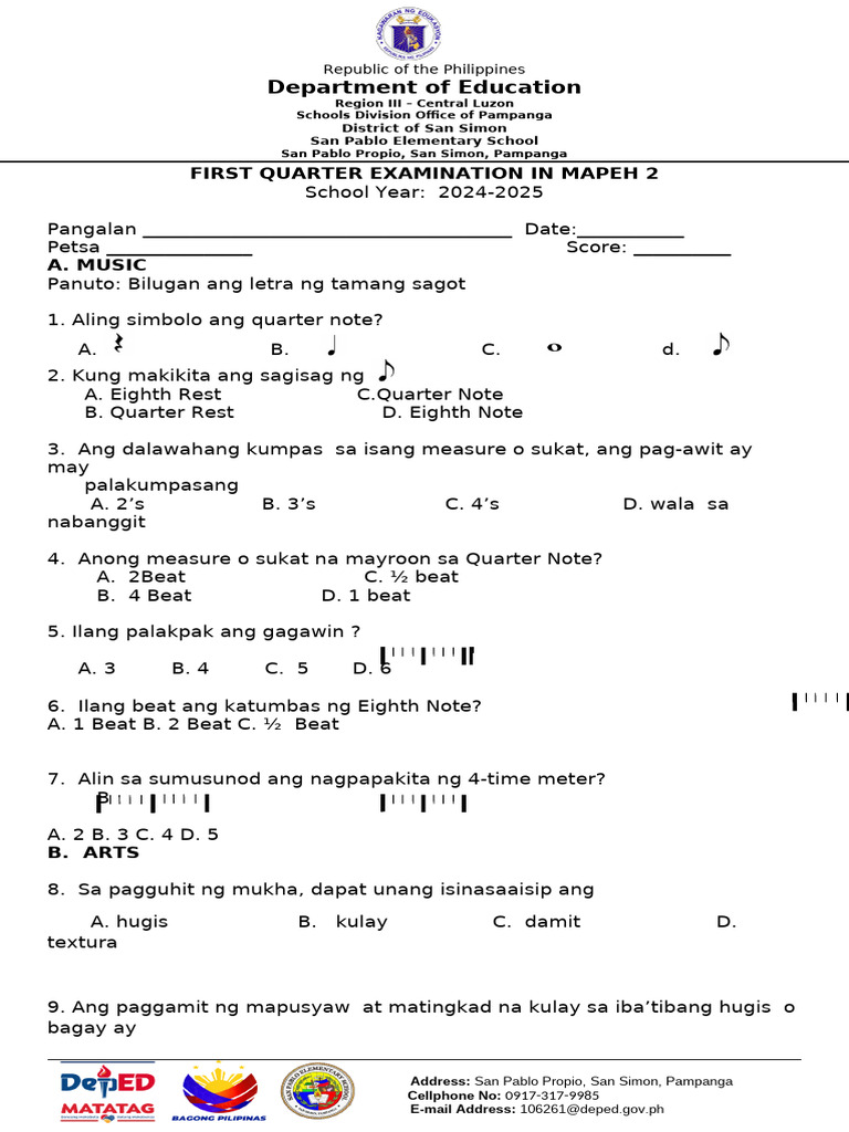 1st Periodic Mapeh Grade 2 | PDF