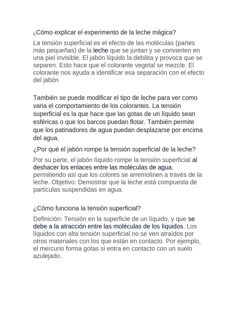 Explicación del experimento de leche mágica | PDF