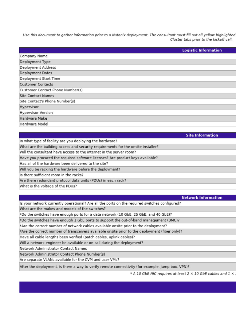 NCI Cluster Deployment or Expansion - Deployment Questionnaire 1 | PDF | Computer Network ...