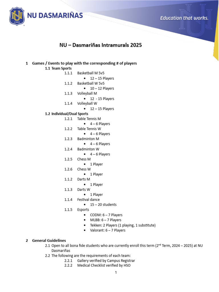 NU Dasmariñas Intramurals 2025 Guide | PDF | Sports Competitions ...