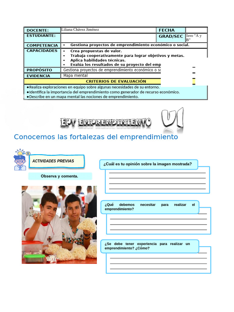 Ficha de Actividad Ept Emprendimiento Vi - Semana 1 | PDF | Iniciativa empresarial | Cognición