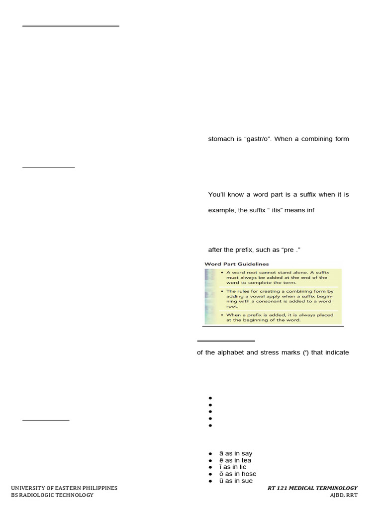 RT 121 - Medical Terminology 1 | PDF | Linguistics