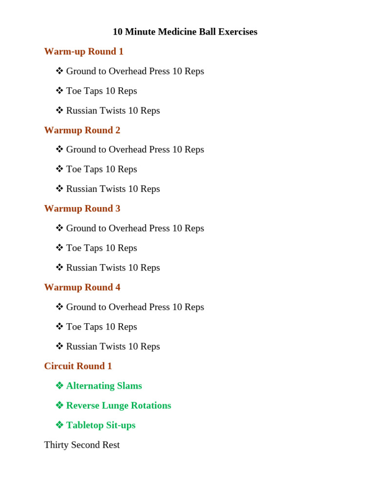 10-Minute Medicine Ball Workout Guide | PDF