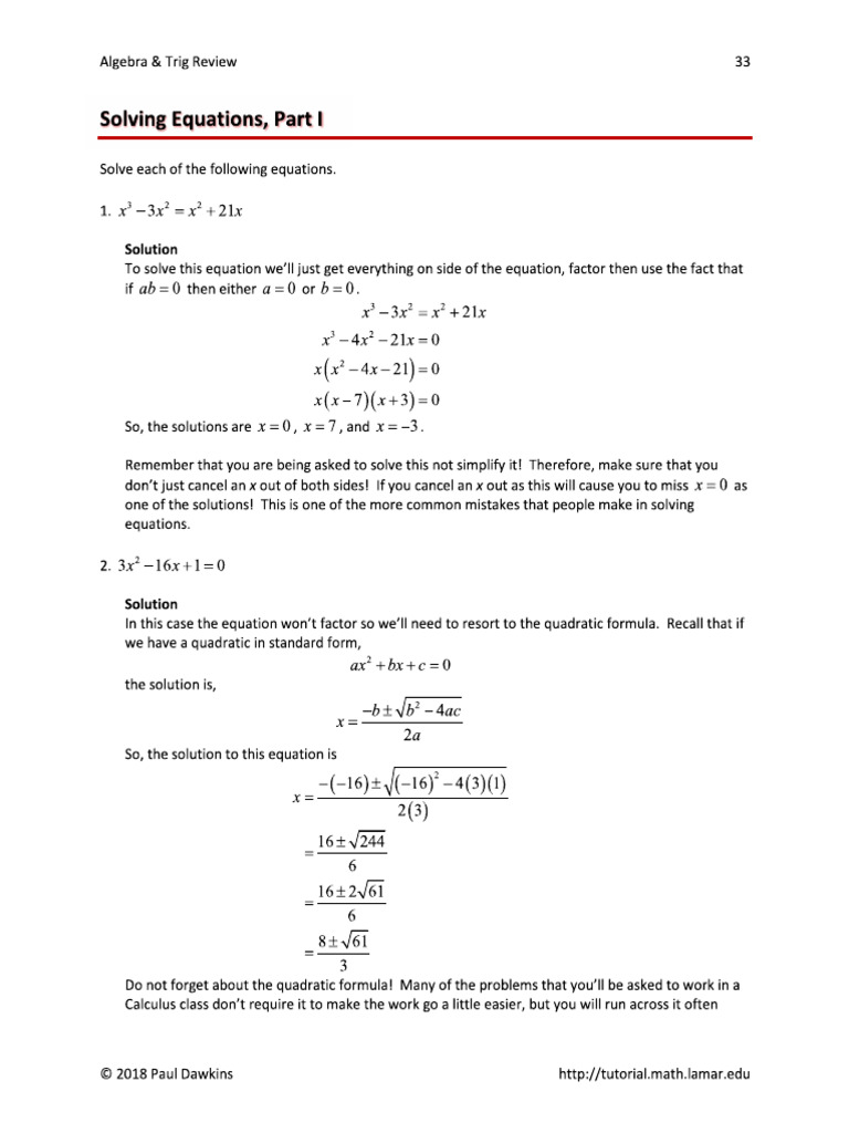 Algebra Review Equations Part1 11 | PDF
