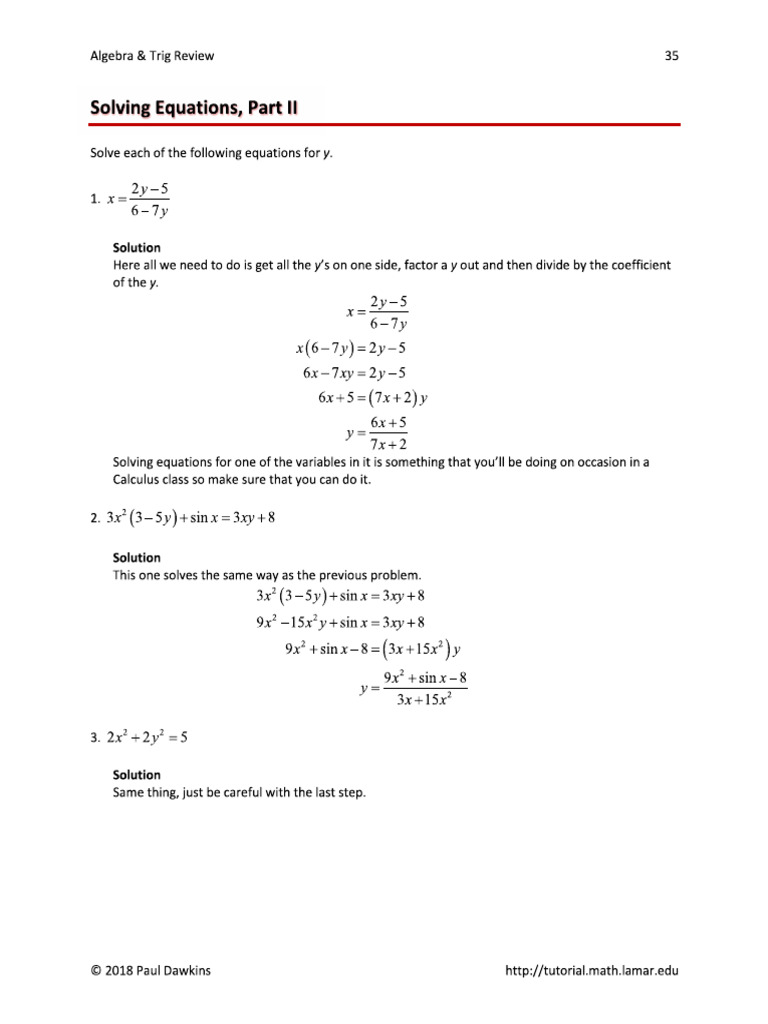 Algebra Review Equations Part2 12 | PDF