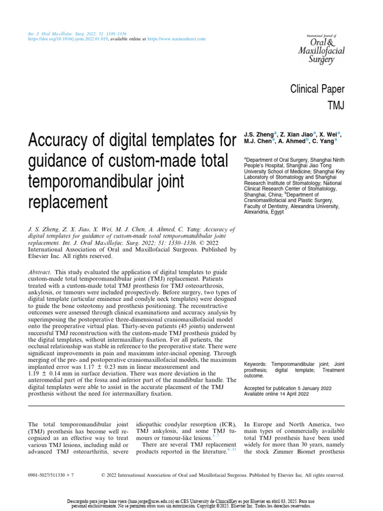 Accuracy of Digital Templates For Guidance of Custom-Made Total ...