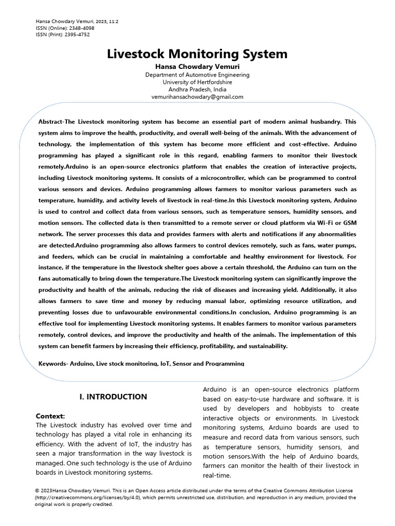 Livestock Monitoring System in Animal Husbandry | PDF | Radio Frequency ...