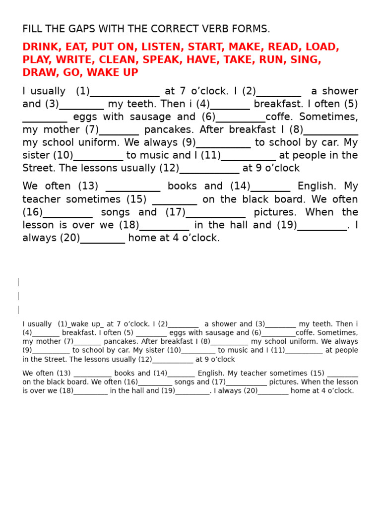 Actividad Fill The Gaps With The Correct Verb Forms | PDF