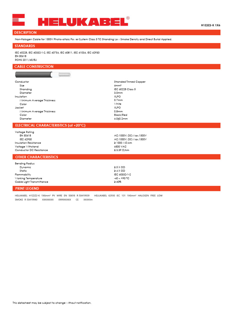 Helukabel Solarflex-X H1Z2Z2-K 1 X 6 | PDF | Alternating Current ...