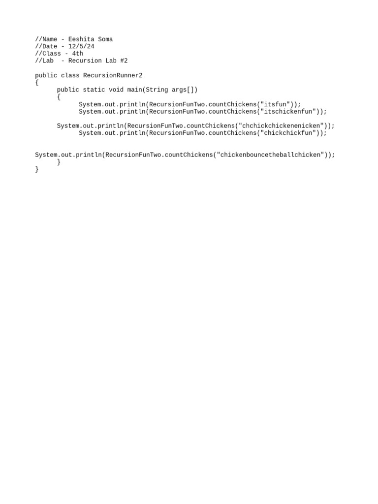 Recursion Lab: Count Chickens Code | PDF