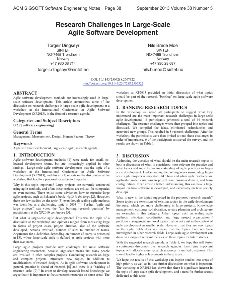 Dingsoyr, Moe - Research-Challenges-in-Large-Scale-Agile-Software-Development | PDF | Agile ...