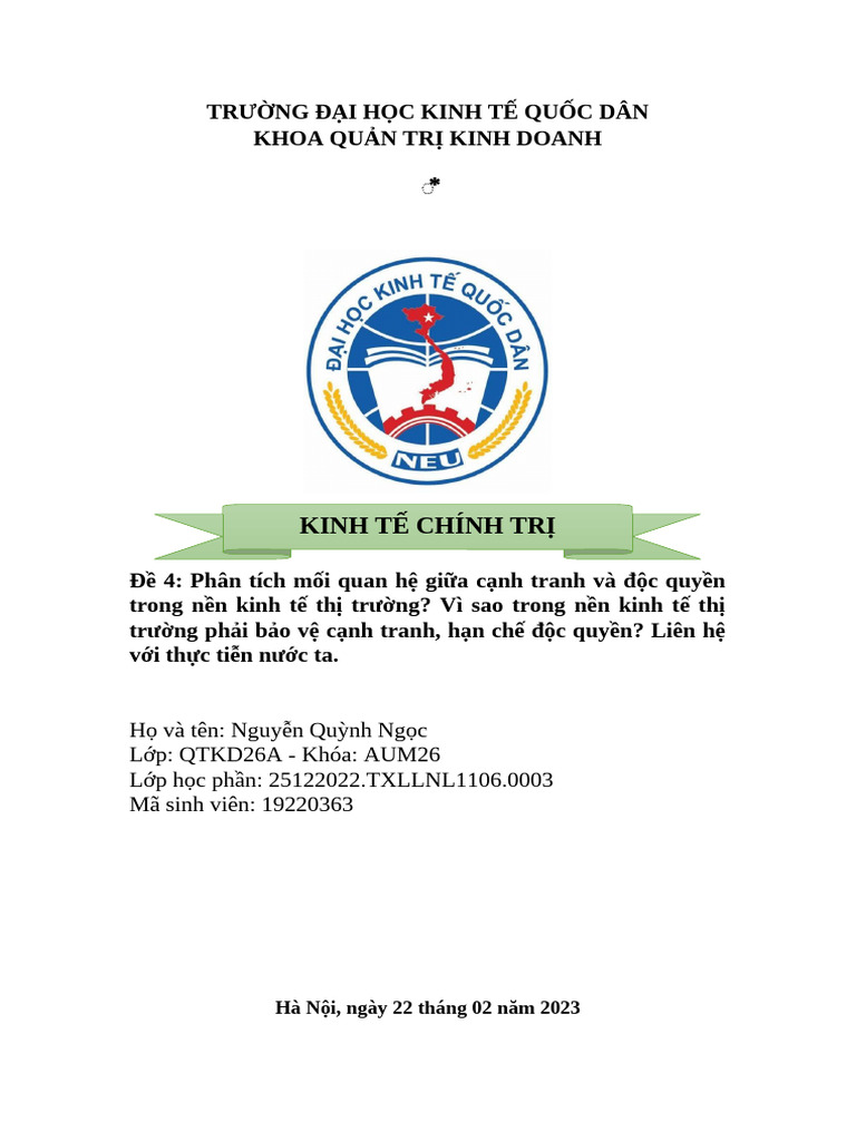 KTCT-Tự-luận Kinh te chinh tri | PDF