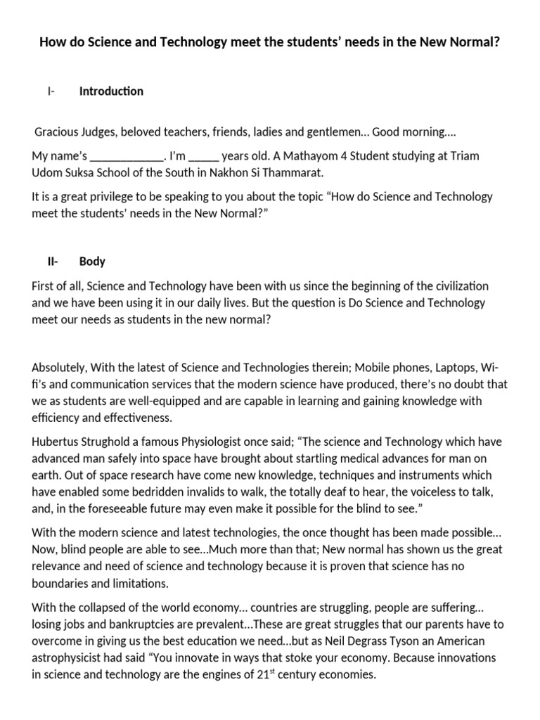 Science and Technology in the New Normal | PDF