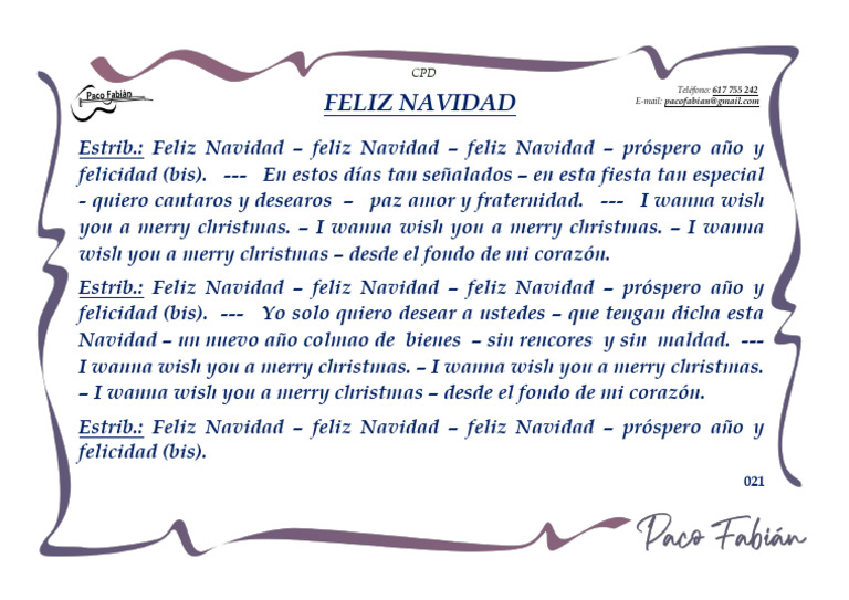 Letra de "Feliz Navidad" | PDF