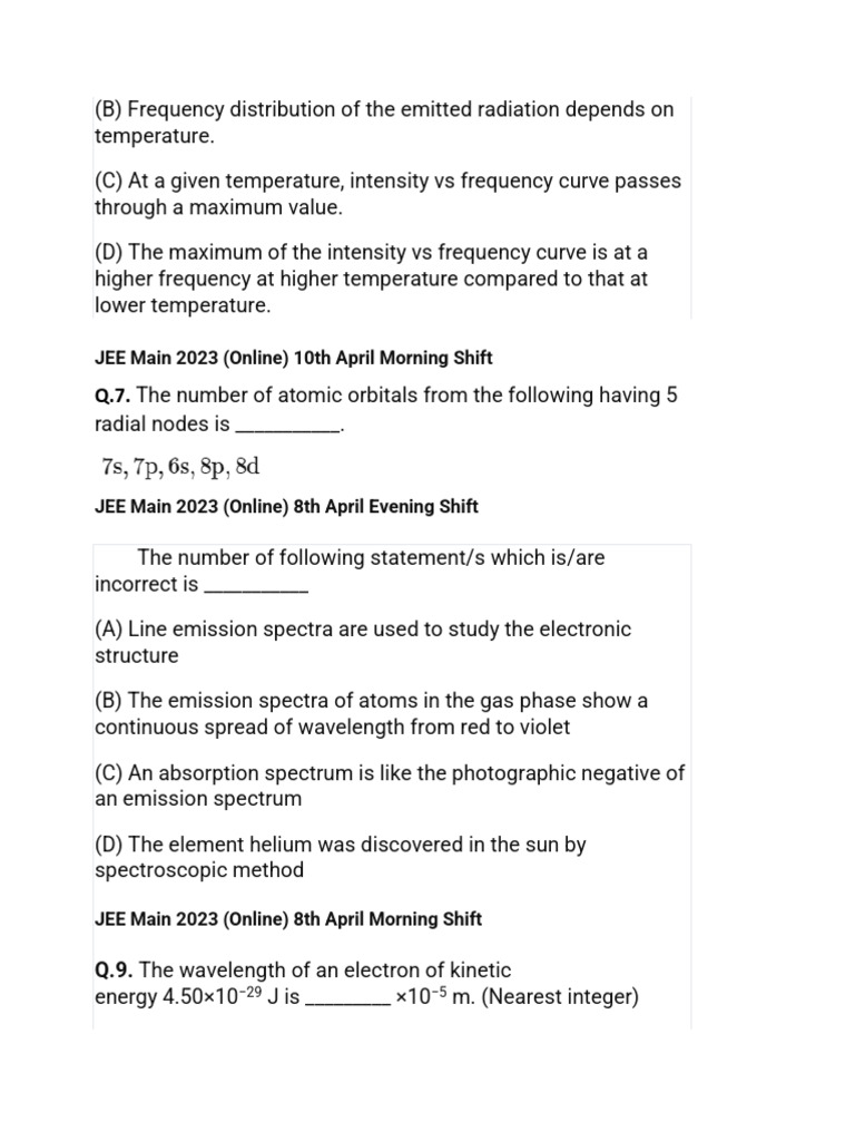 Atomic Structure Pyq | PDF