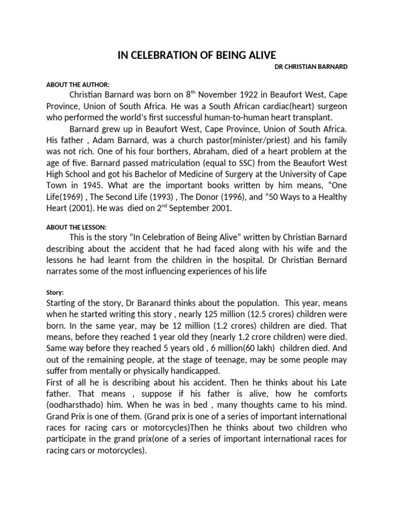 In Celebration of Being Alive (Prose 4 Ipe) | PDF