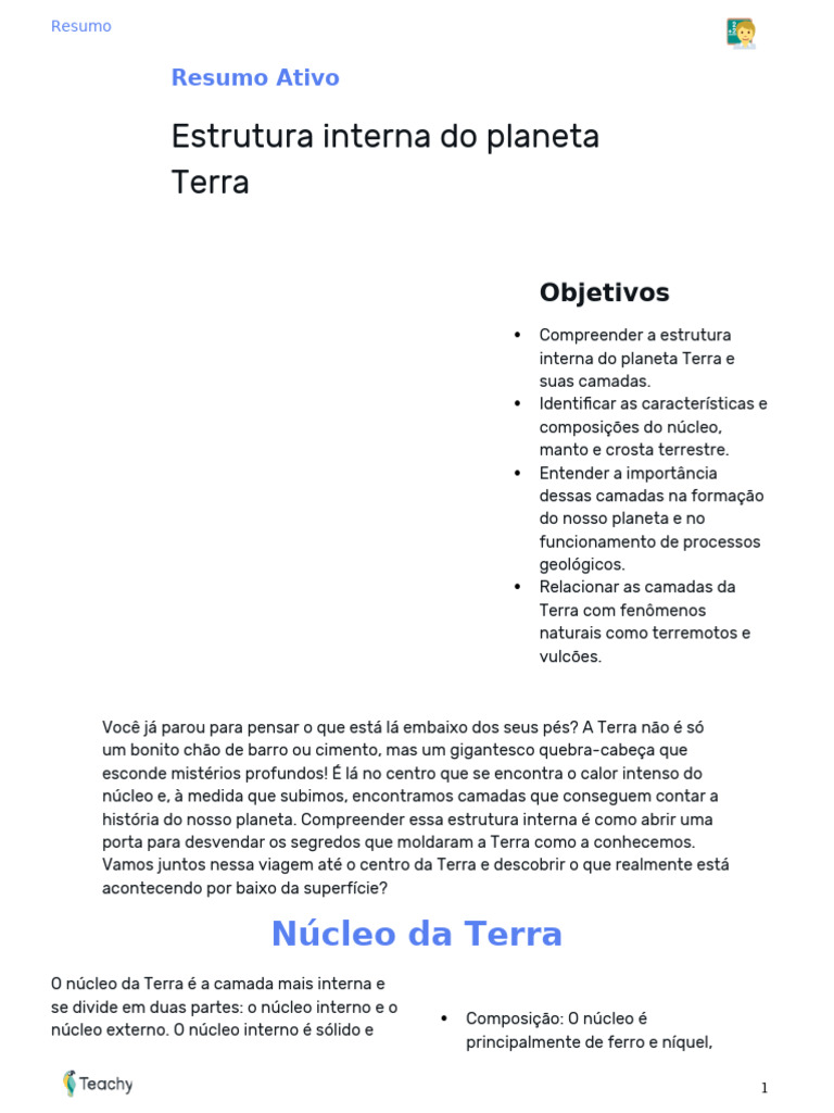 Estrutura interna do planeta Terra | PDF | Terra | Crosta (Geologia)